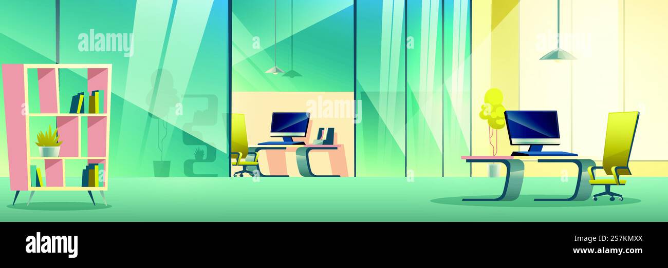 Modern company spacious office interior cartoon vector boss hi-res ...