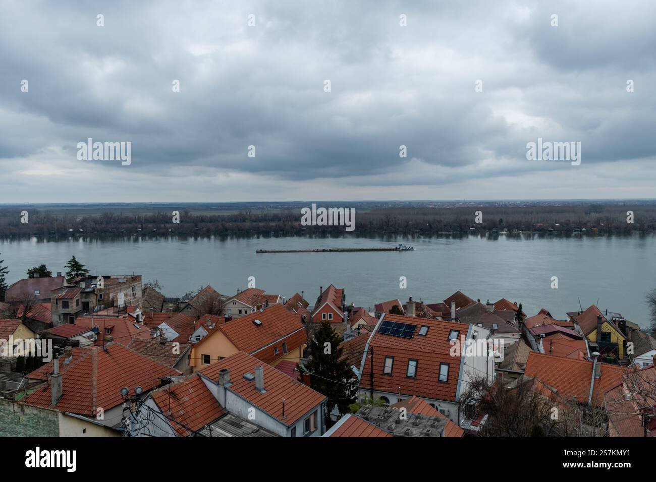 Scenic aerial historic Zemun neighborhood vista in Belgrade, Serbia ...