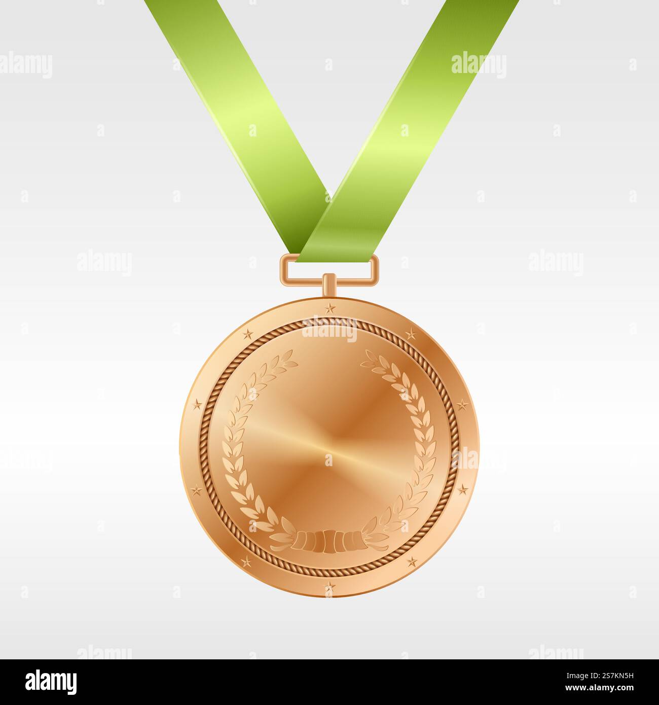 Realistic bronze medal on green ribbon: award for third place in ...