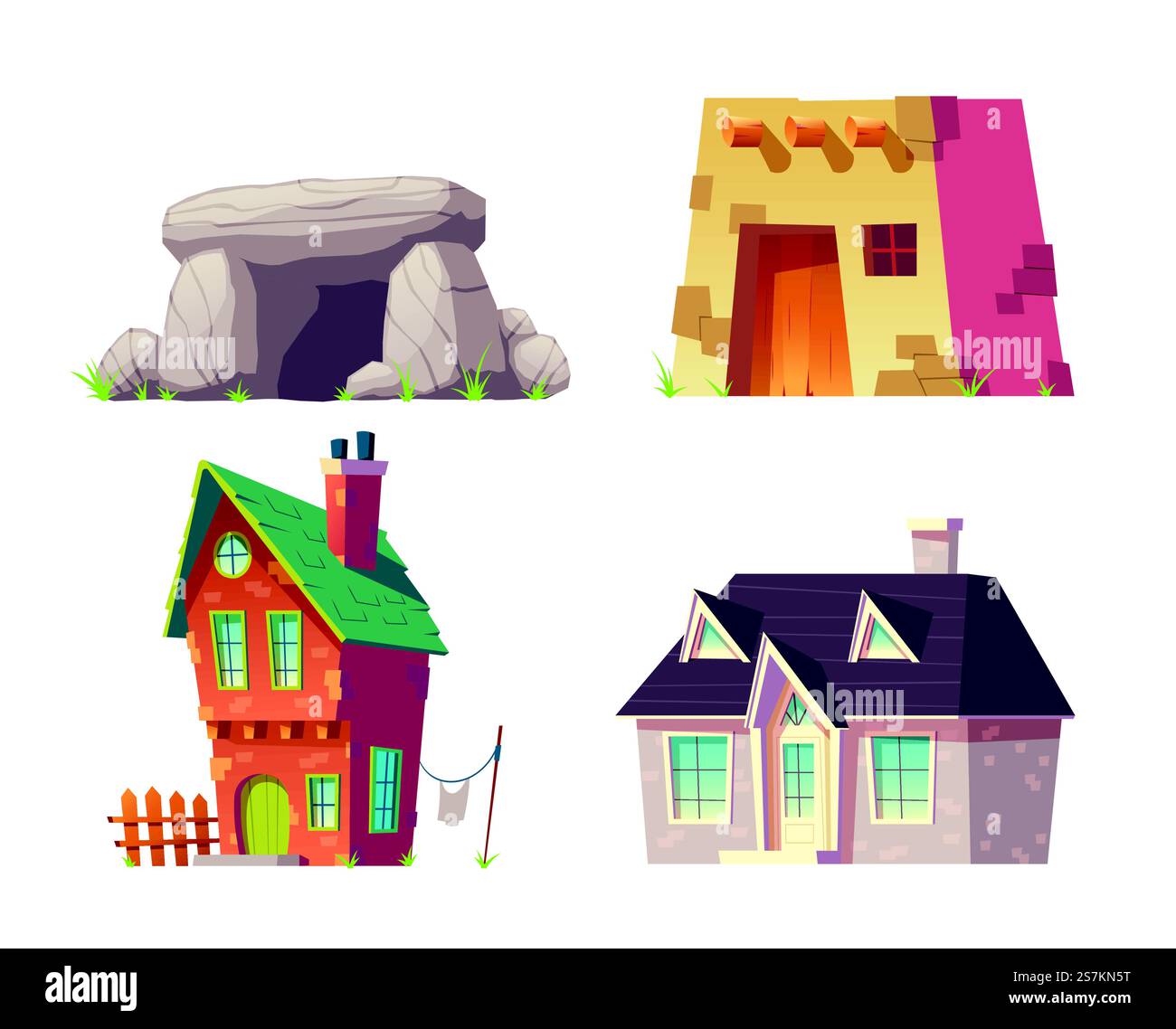 Human homes from prehistoric to modern time cartoon vector set isolated ...