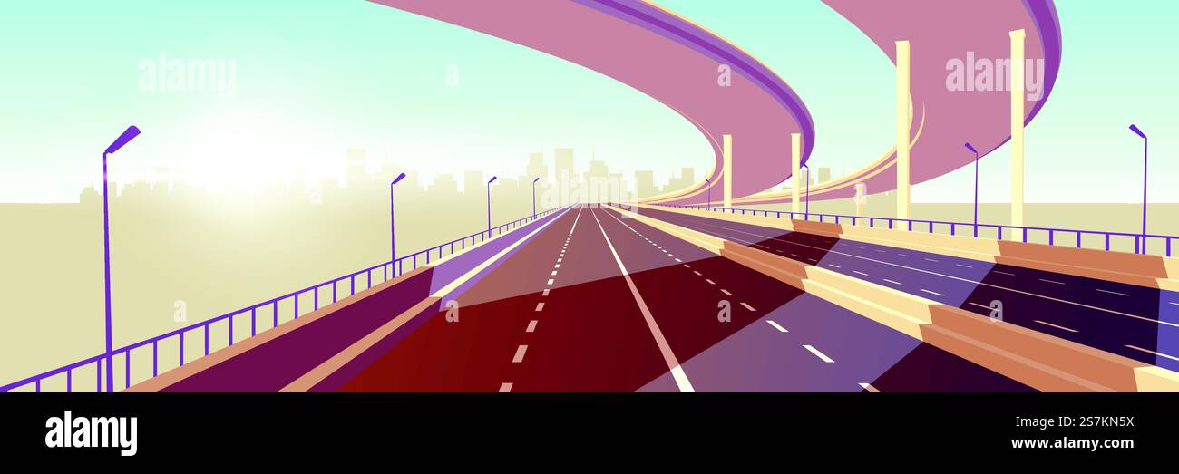 Empty two-lane speed highway, modern freeway with median barrier ...