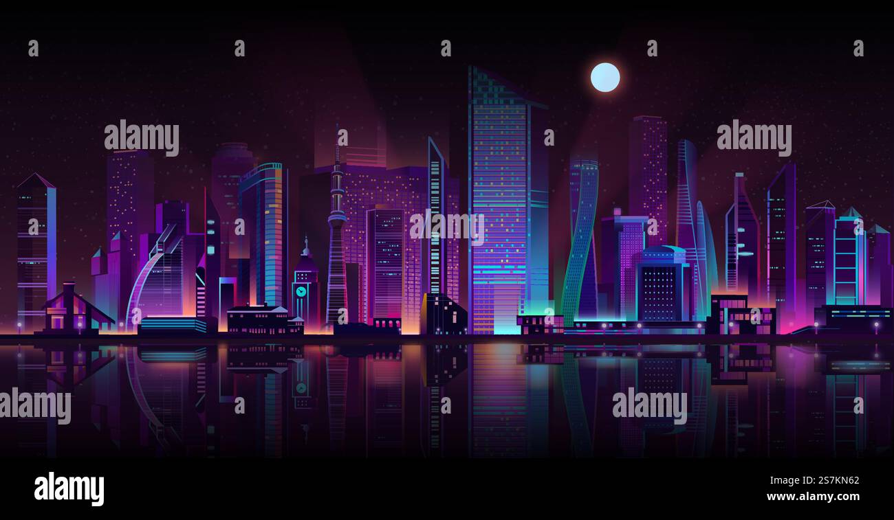 Modern metropolis streets shrouded in darkness cartoon vector ...