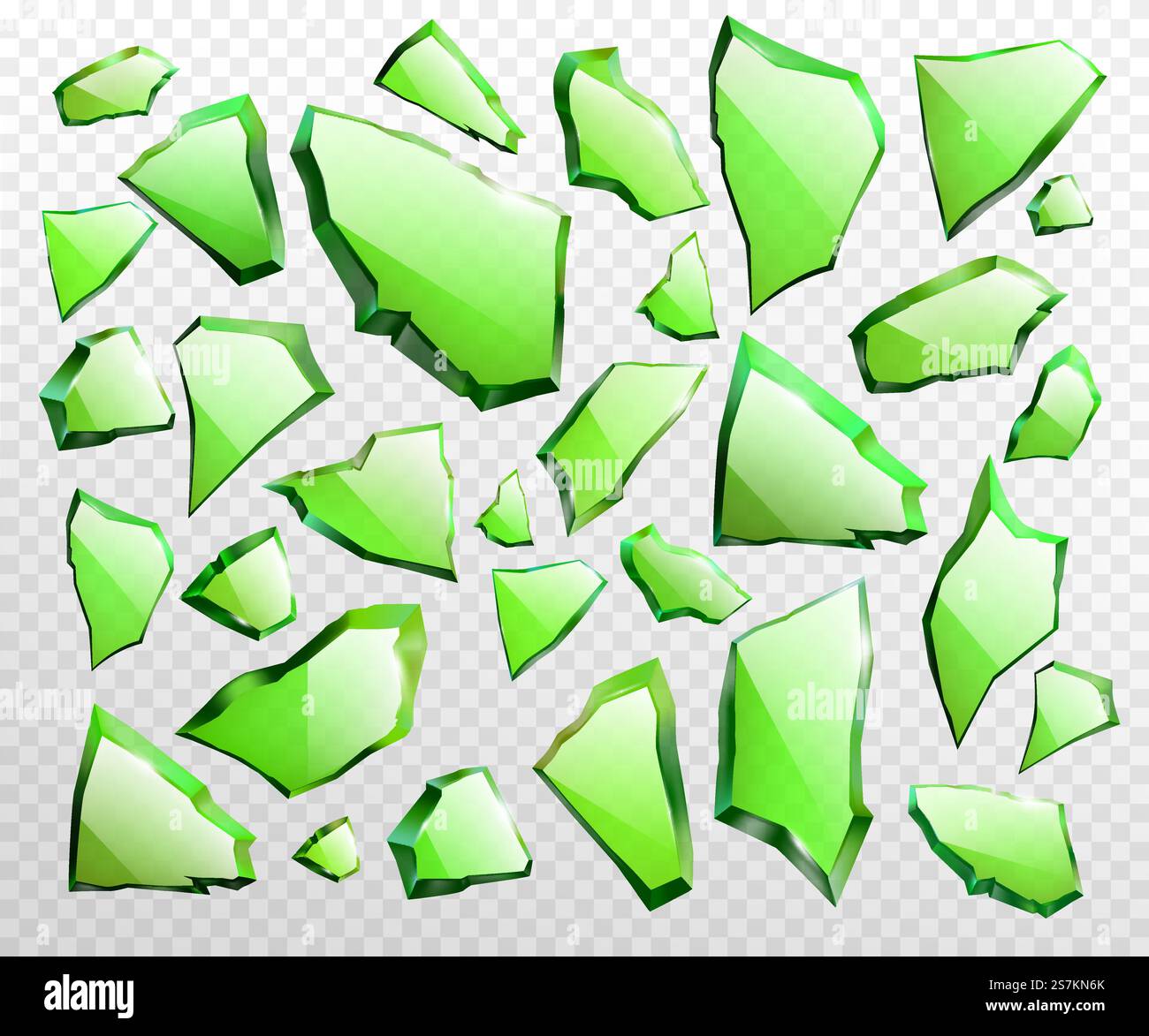 Different size, shape, glossy, reflecting on light pieces of broken ...