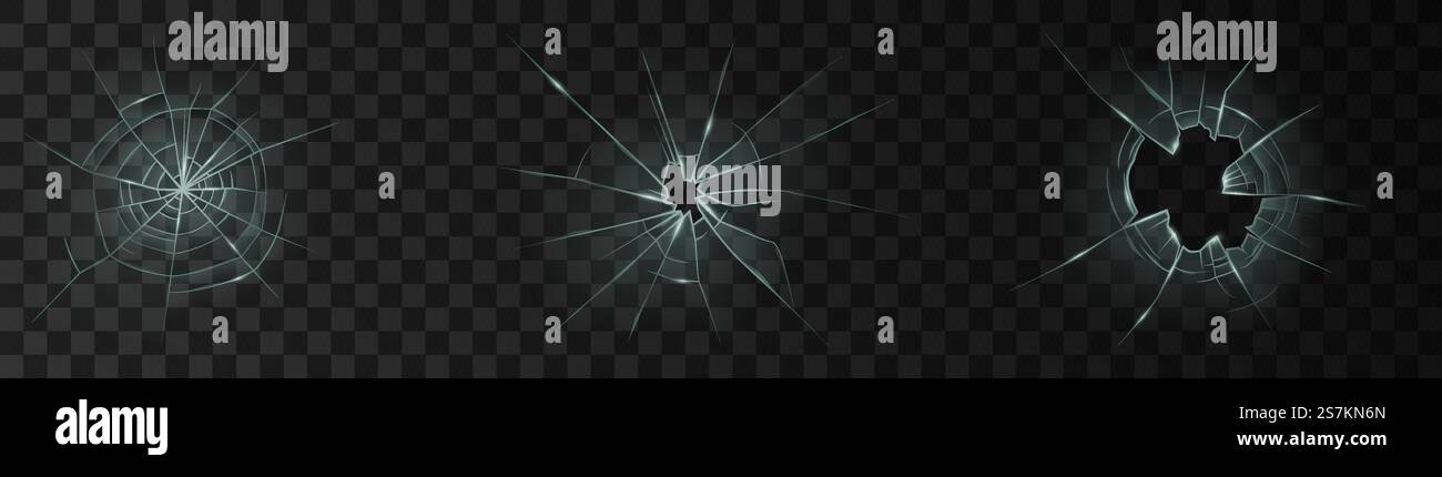 Broken window pane or door cracked hole realistic transparent glass ...