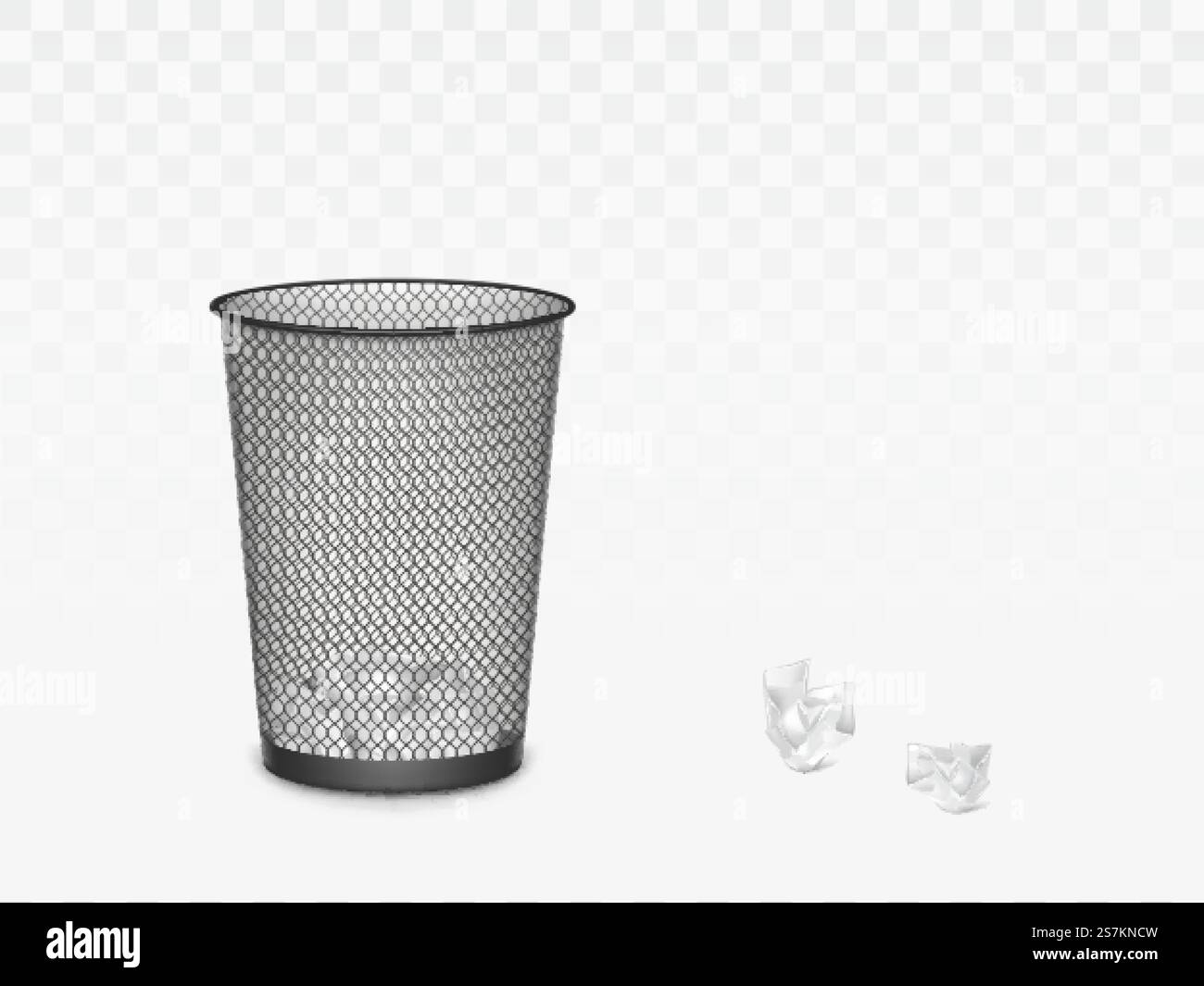 Trash can with crumpled paper inside and around. Office, home litter ...