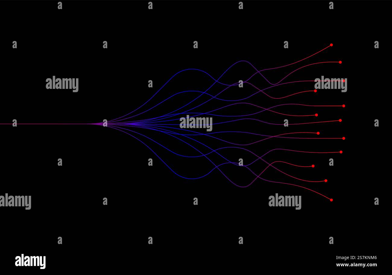 AI Artificial intelligence wave lines neural network purple blue and ...