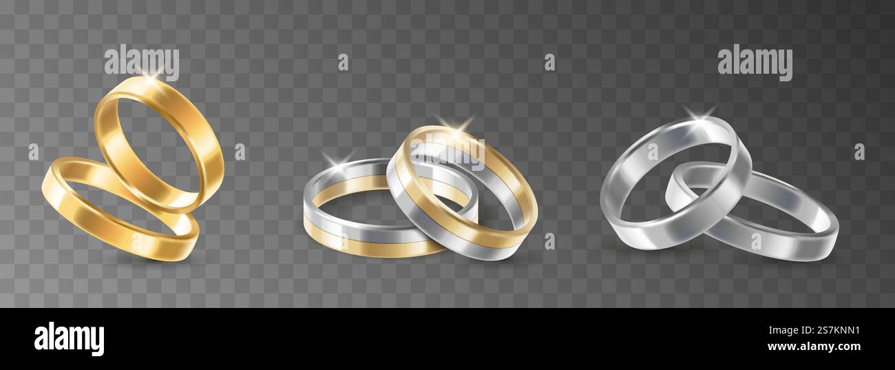 Gold, platinum and silver wedding ring set, marriage ceremony and ...
