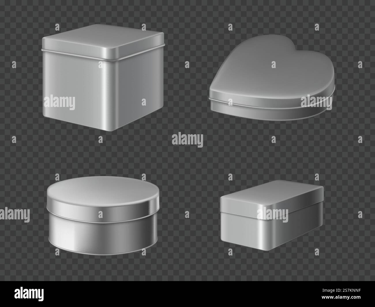 Metal tin boxes for tea, coffee or candies. Vector realistic mockup of ...