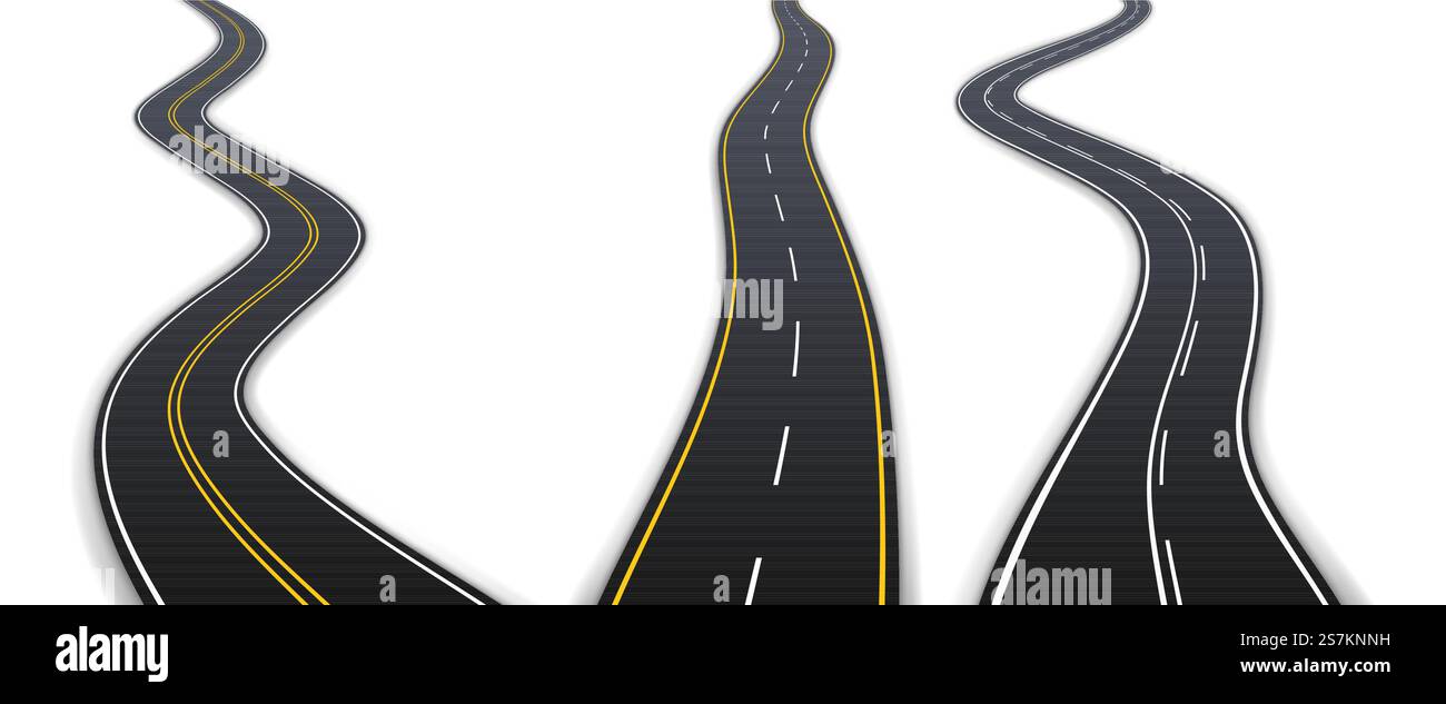 Realistic asphalt highway roads with yellow and white marking for ...