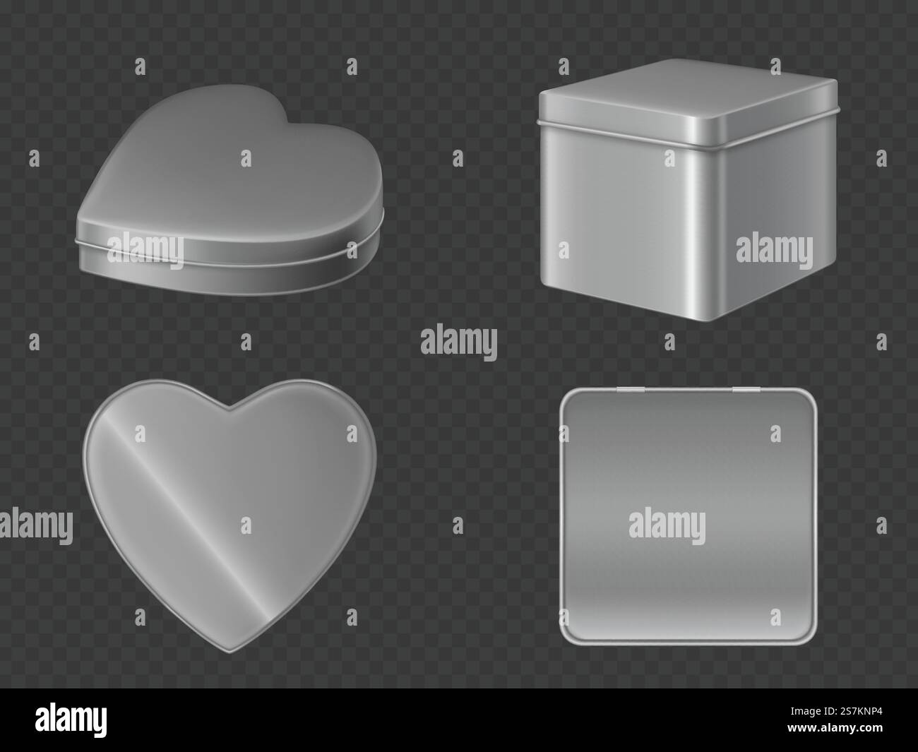 Metal tin boxes for tea, sugar or coffee front and top view. Vector ...