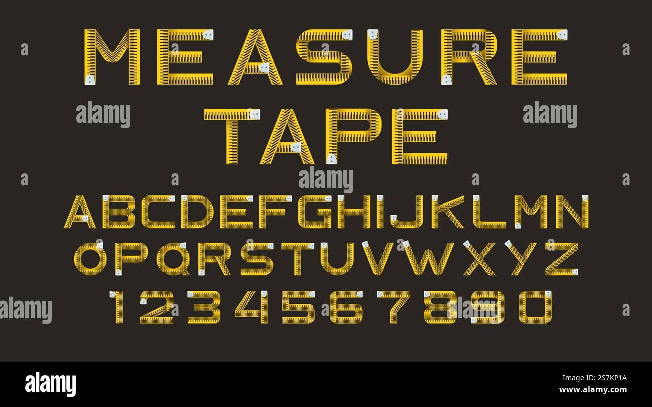 Measure tape font, type isolated on black background. Alphabet from ...