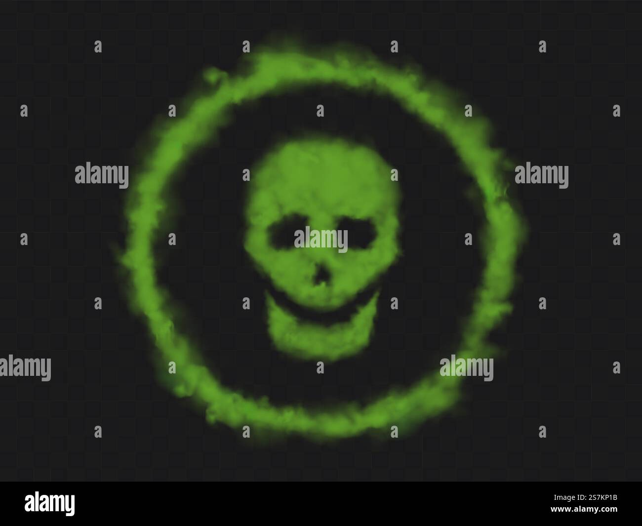 Green smoke skull sign in circle. Bad smell clouds of chemical toxic ...