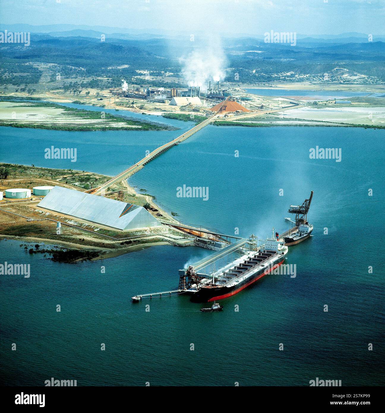 Gladstone, Queensland, aerial view of the bauxite processing plant and ...