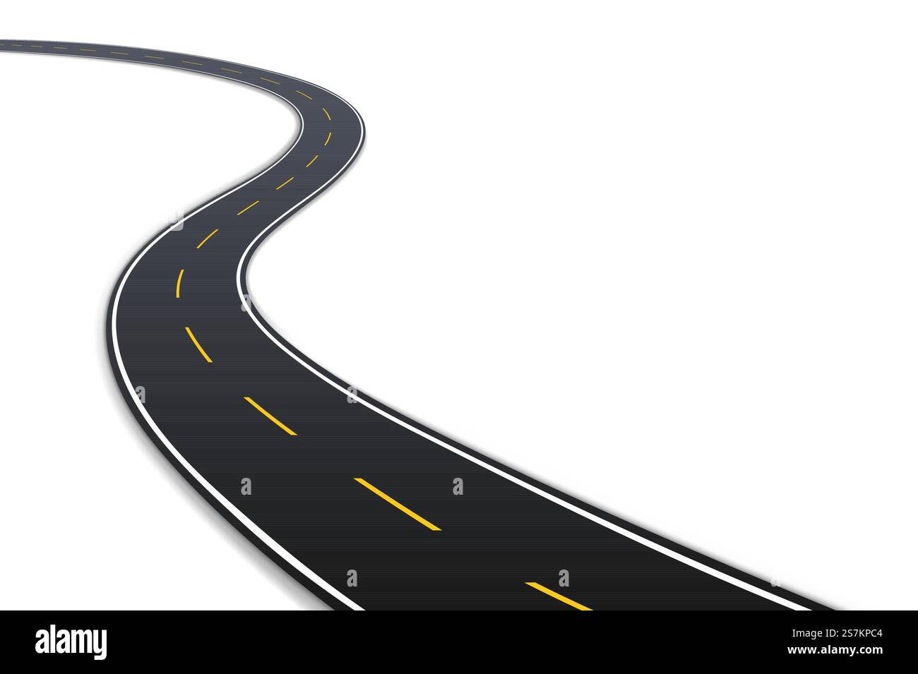 Winding highway or urban city road of asphalt texture isolated on white ...