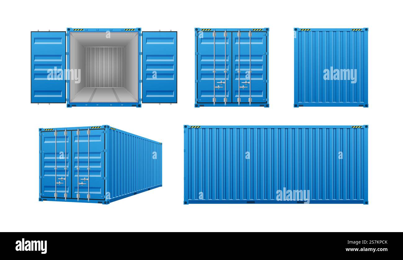 Realistic cargo containers, 3d templates set with different views ...
