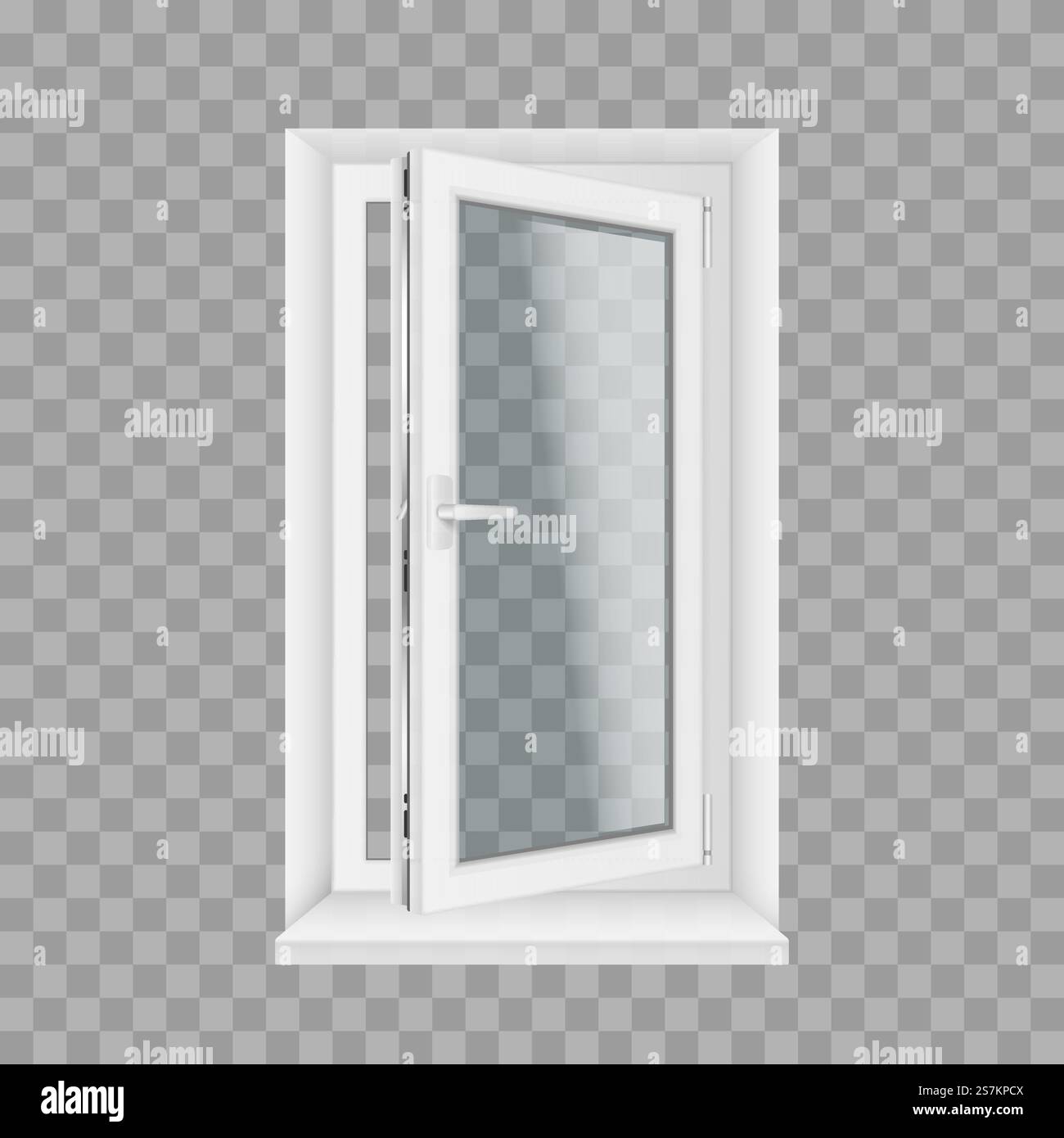 Open realistic glass transparent plastic window with windowsills and ...