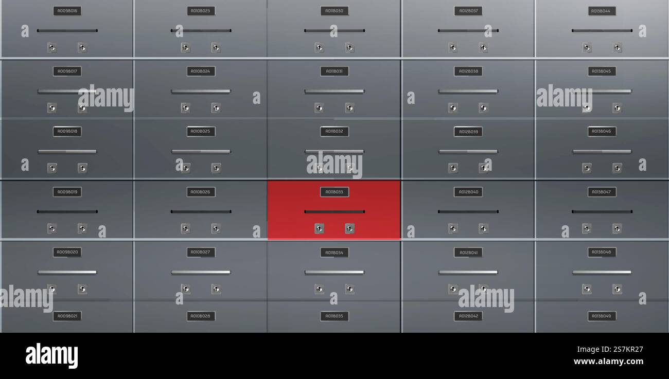 Individual deposit safe boxes wall with number plates, tandem keyholes ...