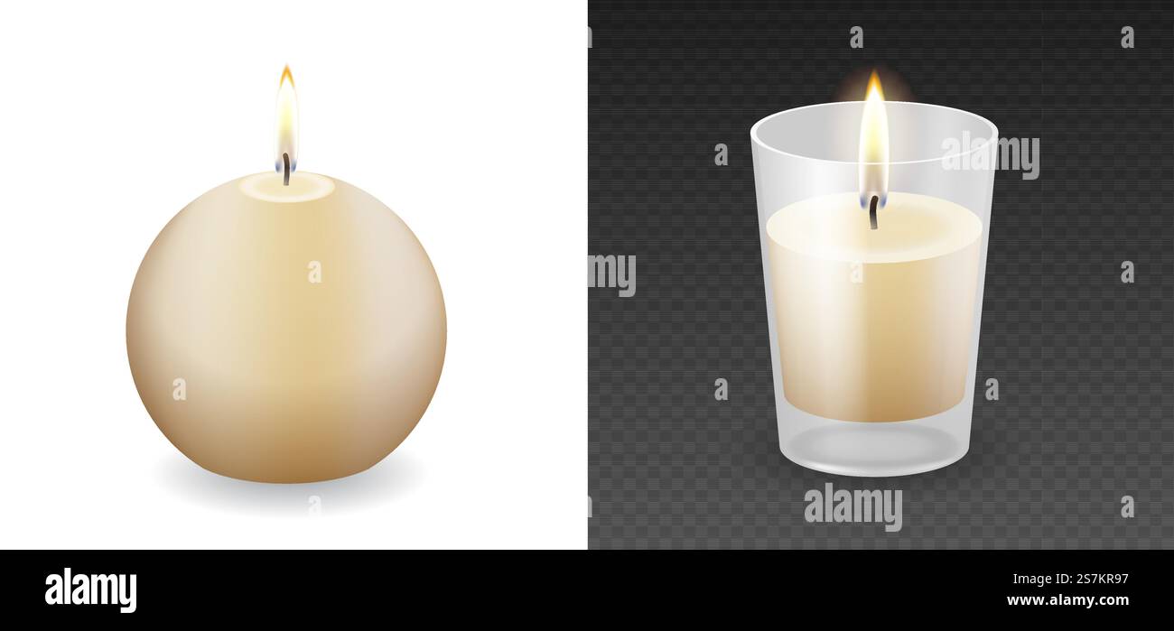 Round aroma candle and candle with glass jar isolated on transparent ...