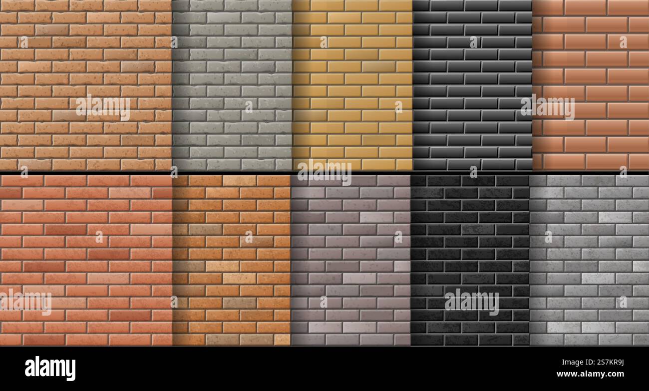 Set of brick wall texture background. Modern realistic different color ...
