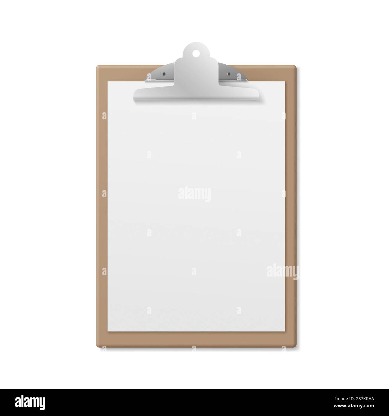 Realistic wooden clipboard with white empty page isolated on white ...