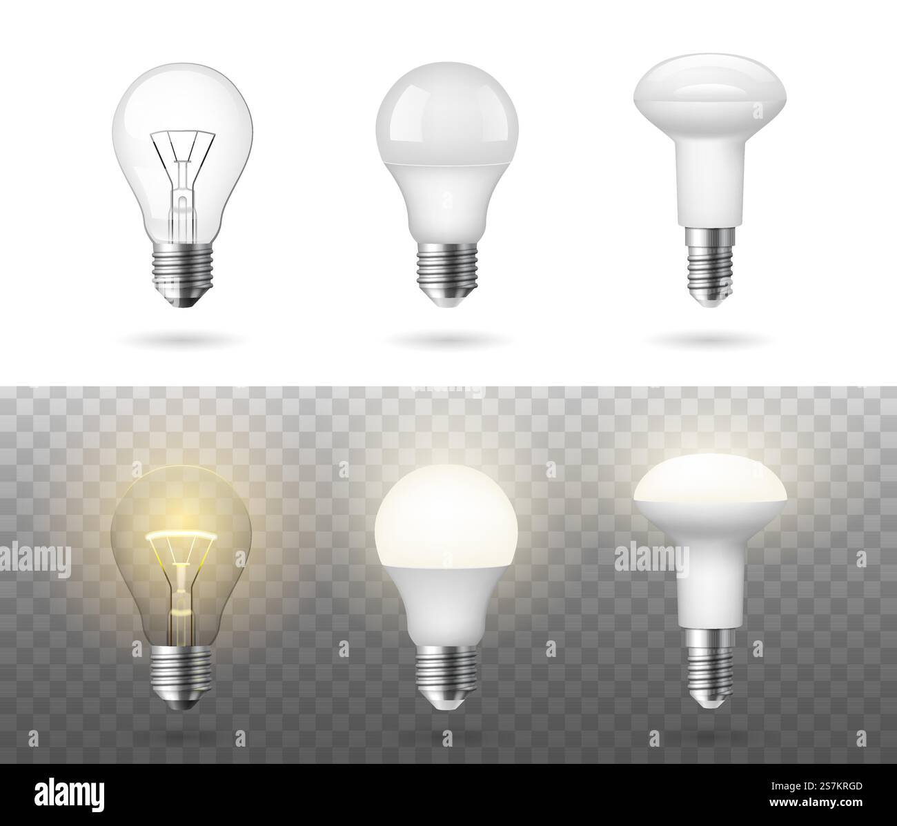 Low energy fluorescent halogen and incandescent light bulbs realistic set. Realistic 3d ...