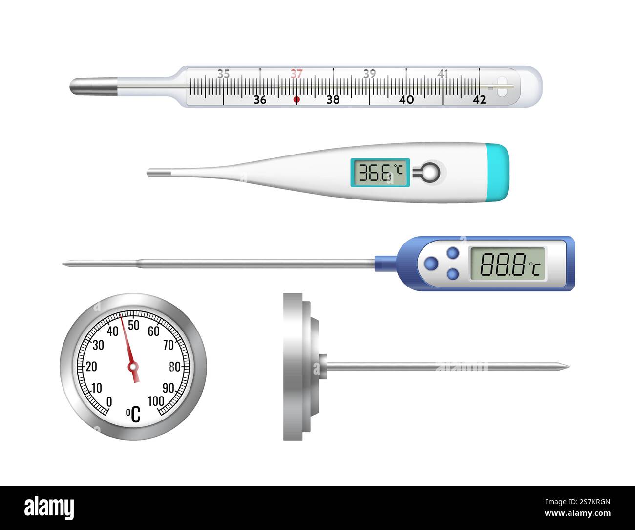 Set of realistic thermometers: mercury classic, electronic, thermometer for baby body ...