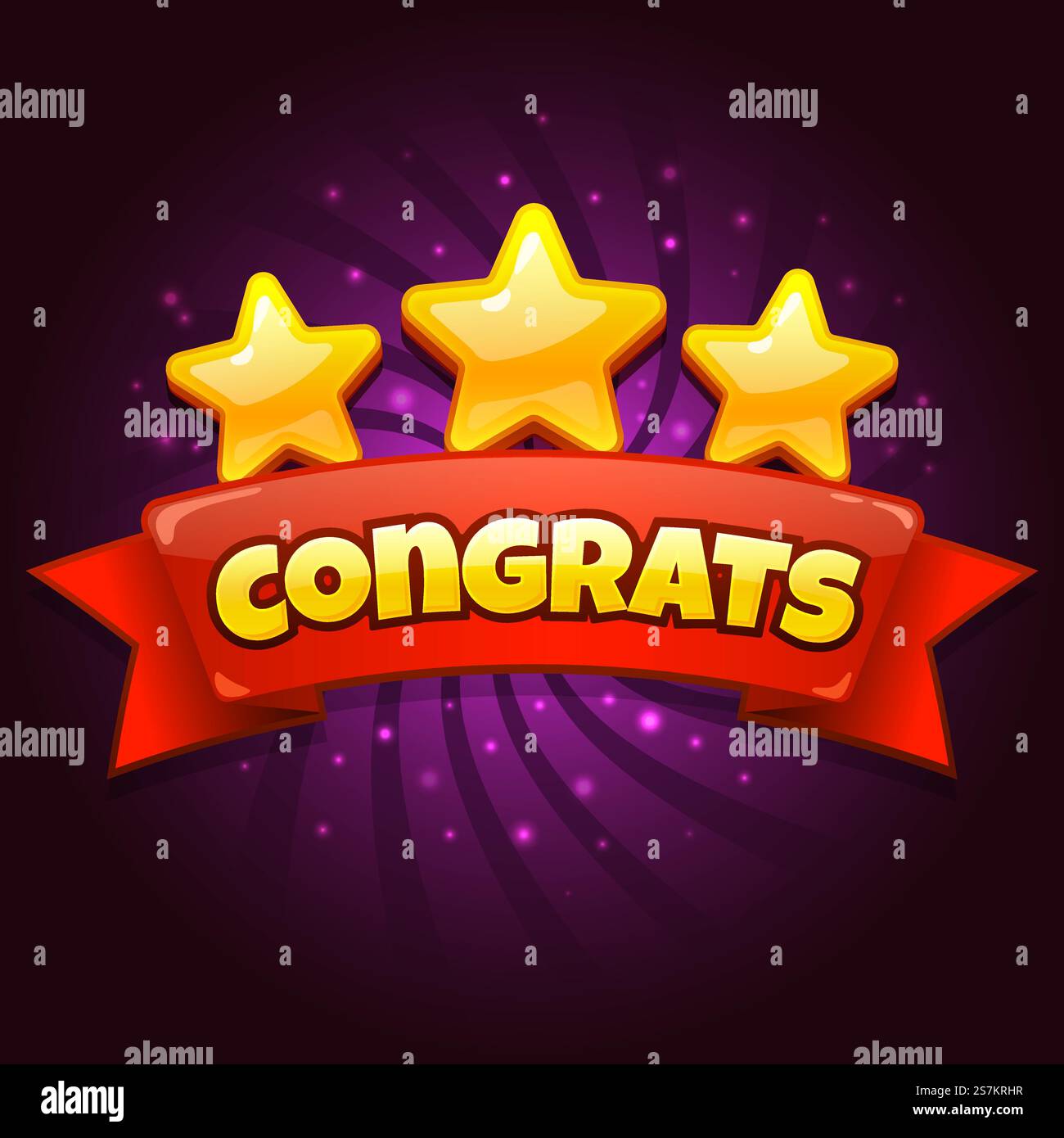 Congratulations game screen golden congrats sign with three gold stars ...