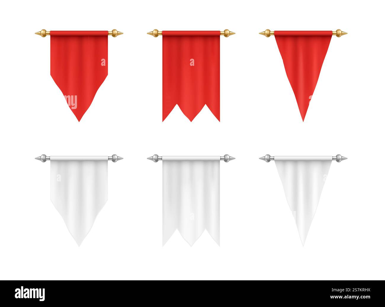 Triangle pennants set. 3d realistic textile flag, heraldic blank ...