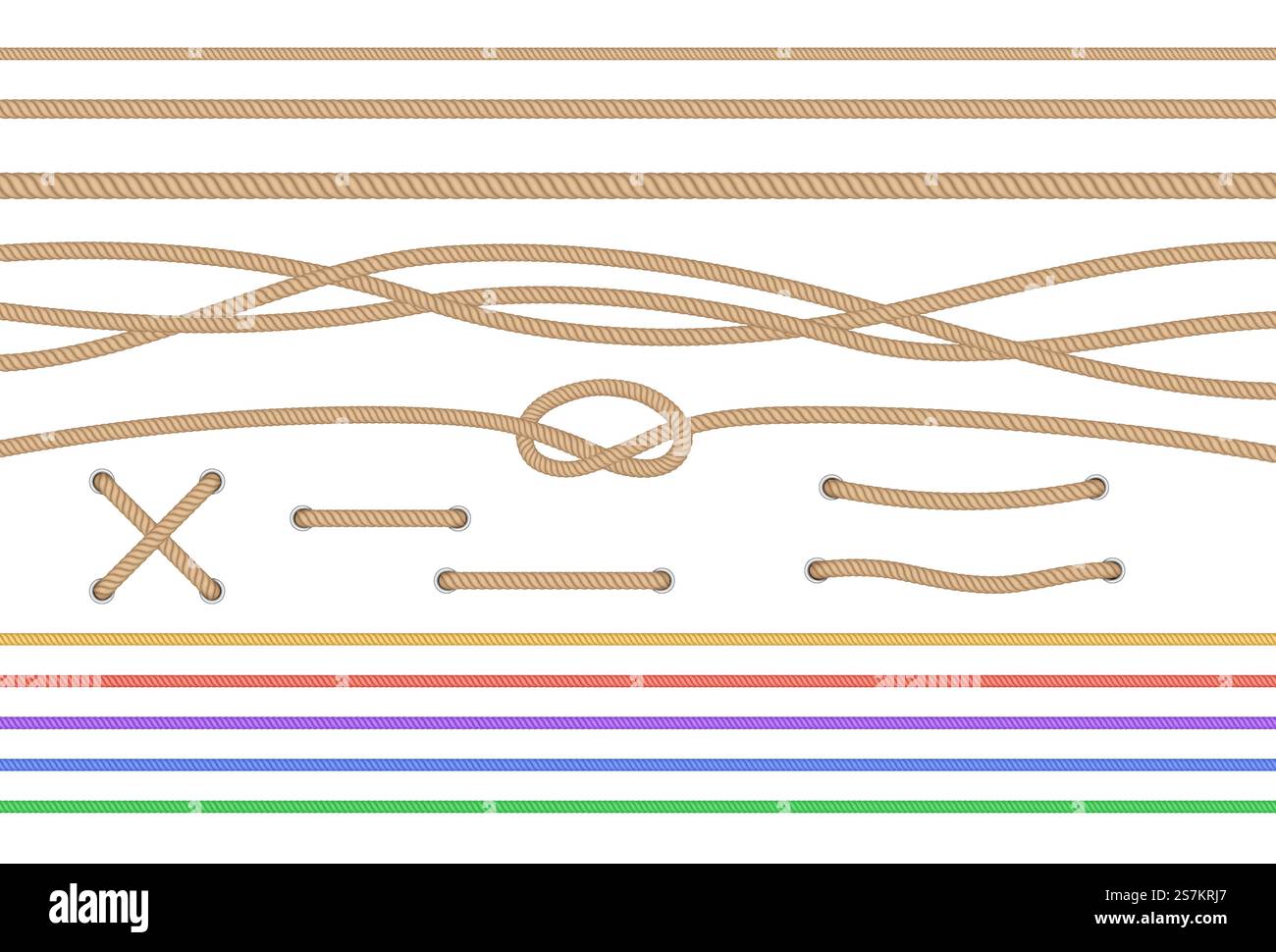 Set of isolated straight ropes and tied cross strings hi-res stock ...