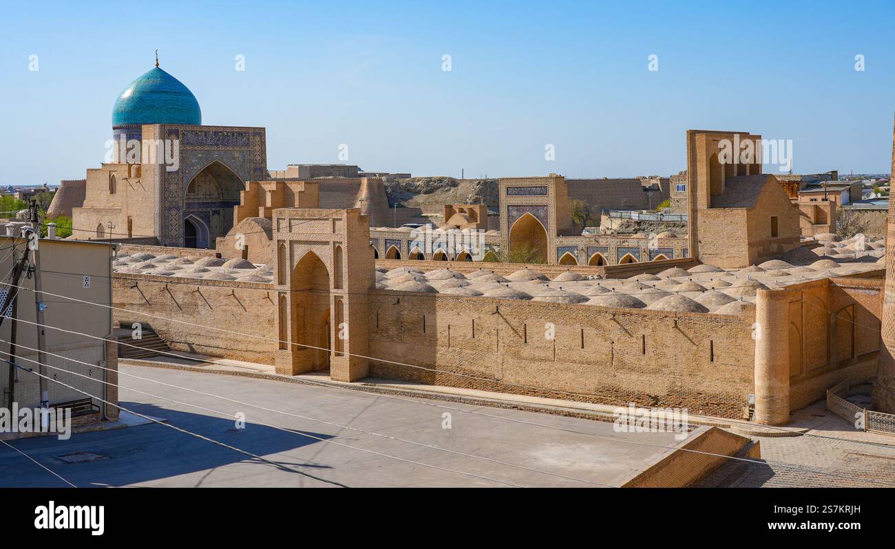 Aerial view of the Kalan Mosque in the historic old town of Bukhara in ...