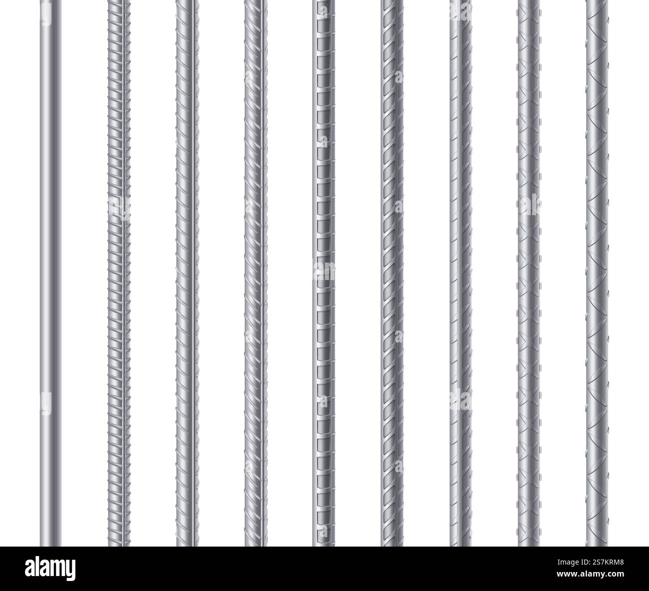 Metal endless rebars, reinforcement steel reinforced rods set isolated ...