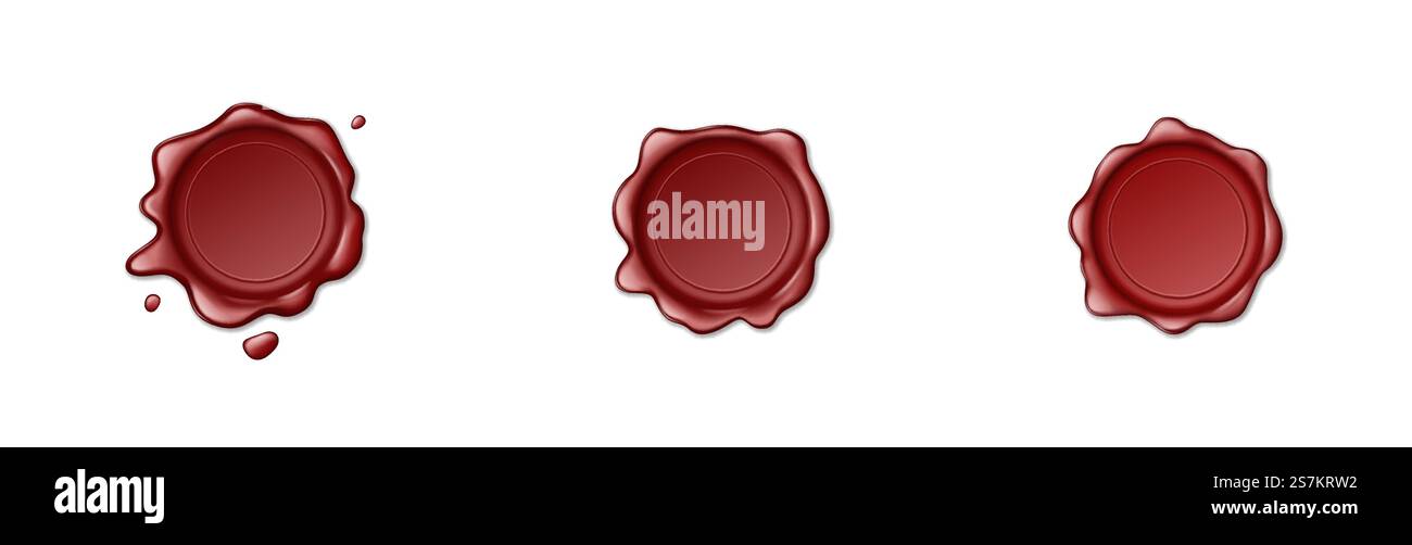 Stamp wax seal icons set on white background. Realistic empty red ...