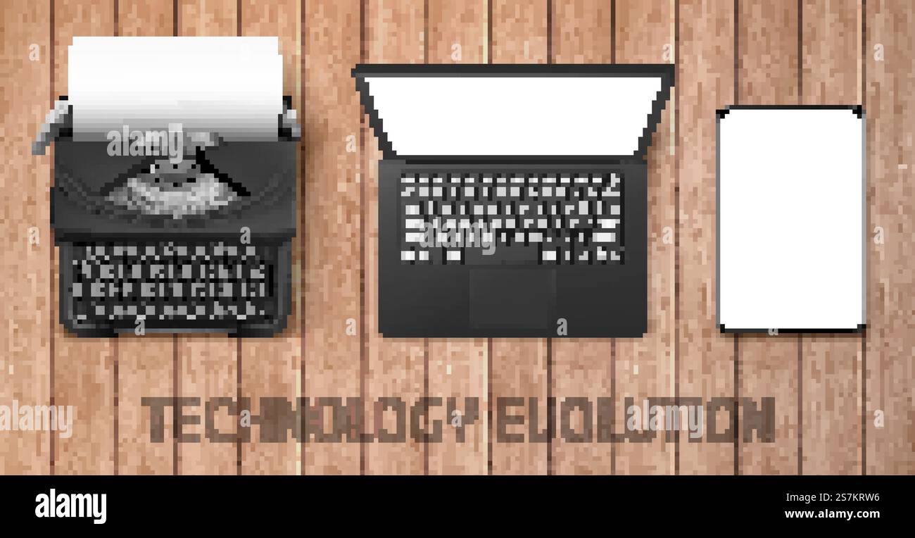 Technology evolution from vintage typewriter to modern laptop and ...