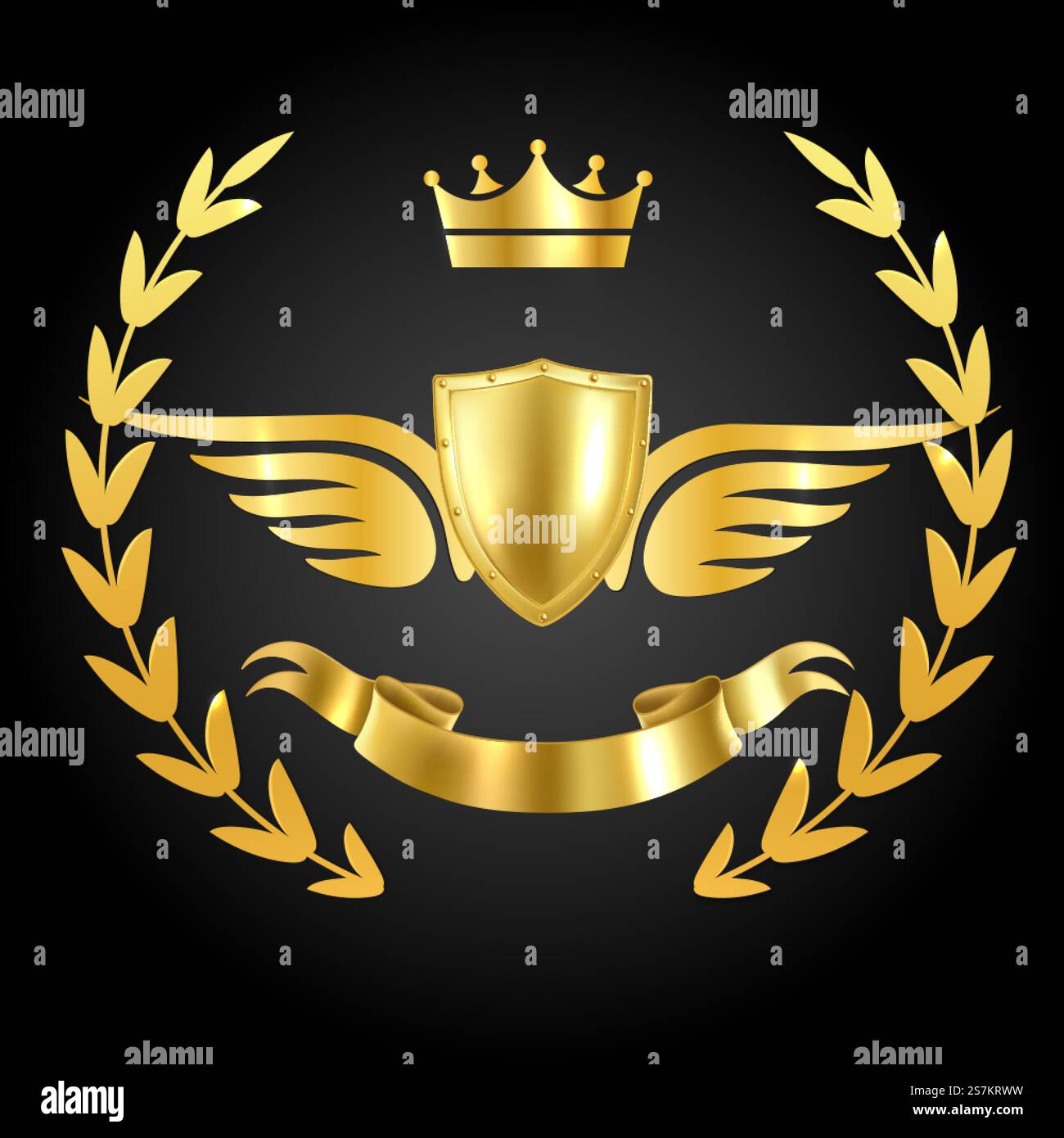 Luxury award with wings. Luxurious symbol of champion on dark ...