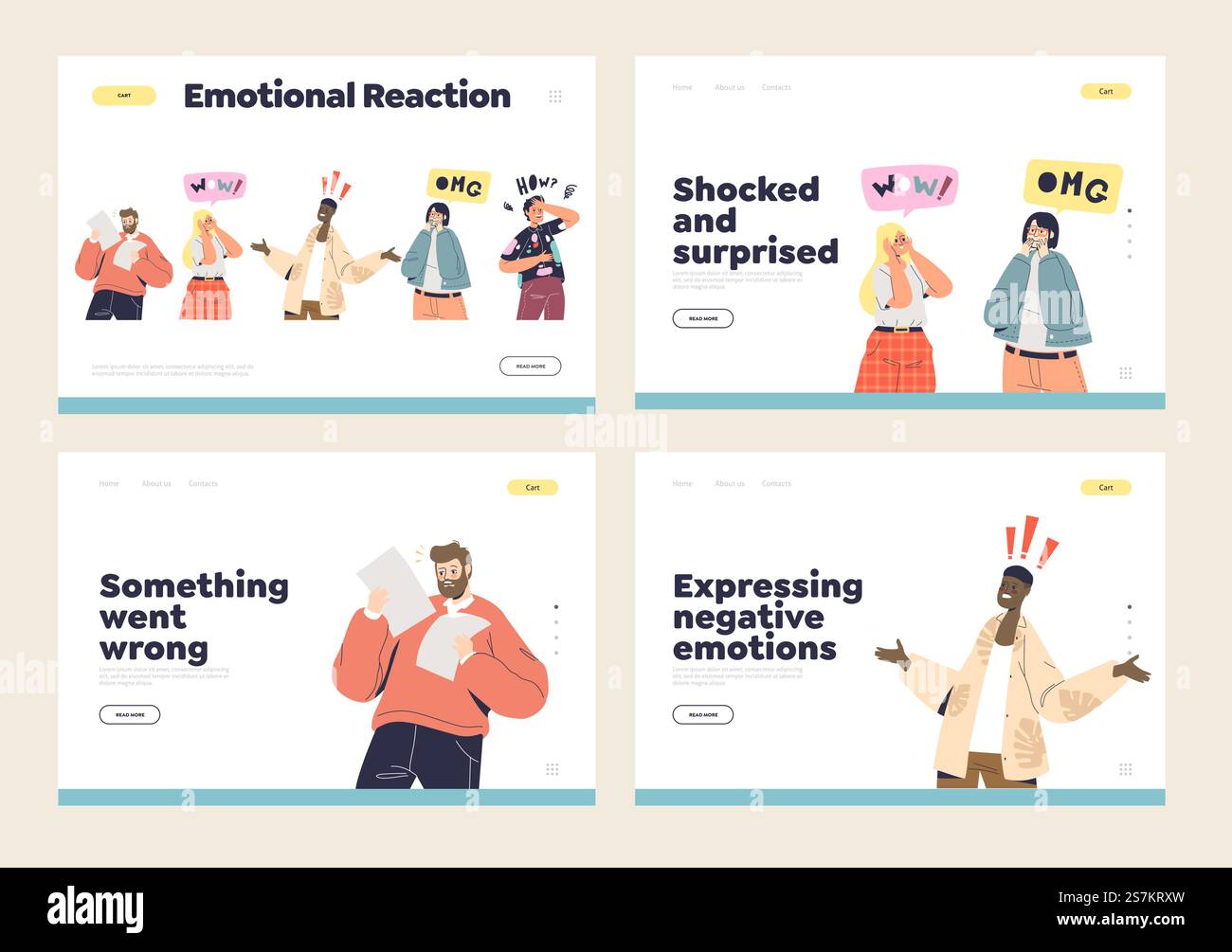 Shock and surprise emotion and reactions set of template landing pages ...