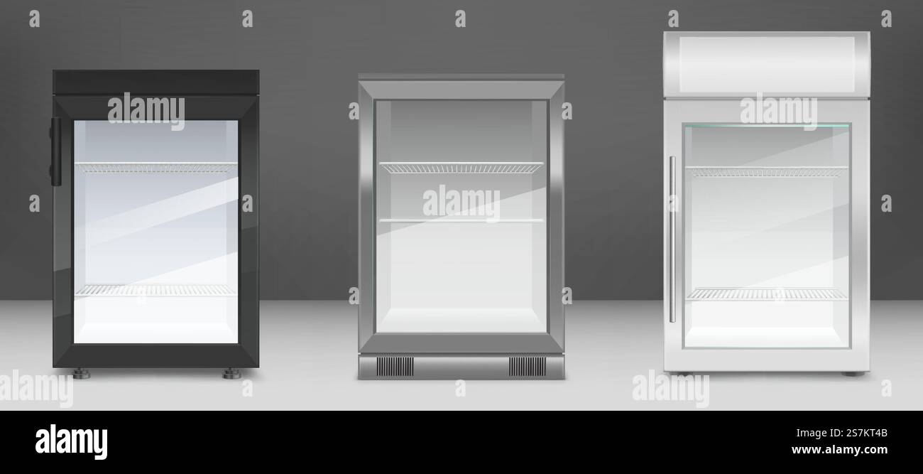 Empty mini refrigerator with transparent glass door vector black hi-res ...