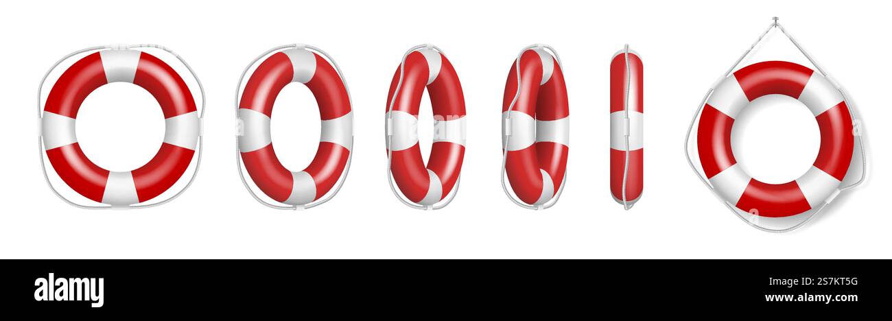 Set of red life buoys rescue belts hi-res stock photography and images ...
