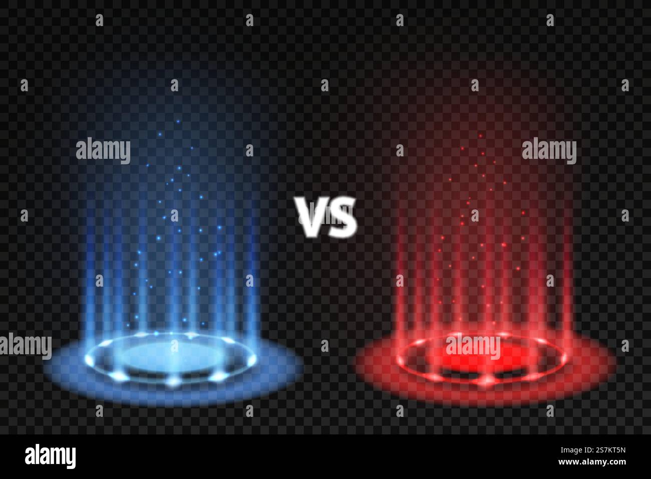 Vs. Versus battle glowing podiums for fighters matching, blue and red ...