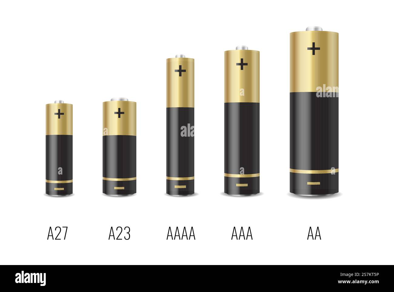 Realistic alkaline battery set with different size isolated on white ...