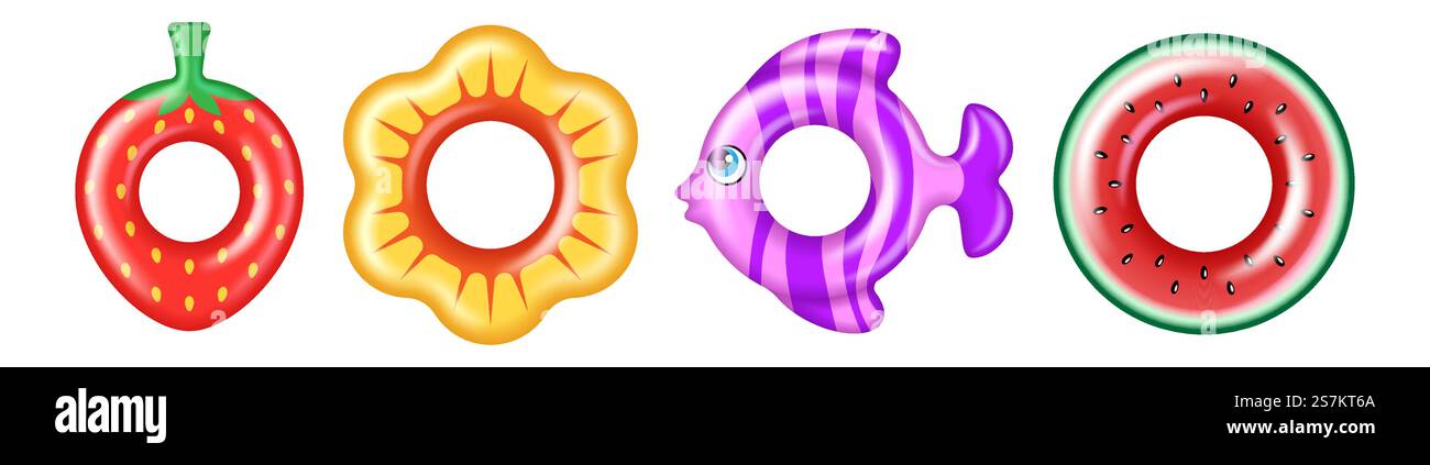 Set of colorful swim rings, inflatable rubber lifebuoys circles for ...