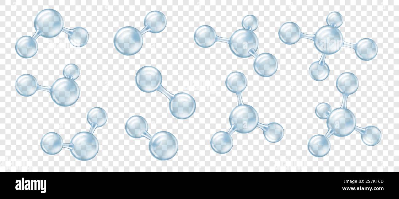 Molecular spheres on transparent background. Bubbles of chemical ...