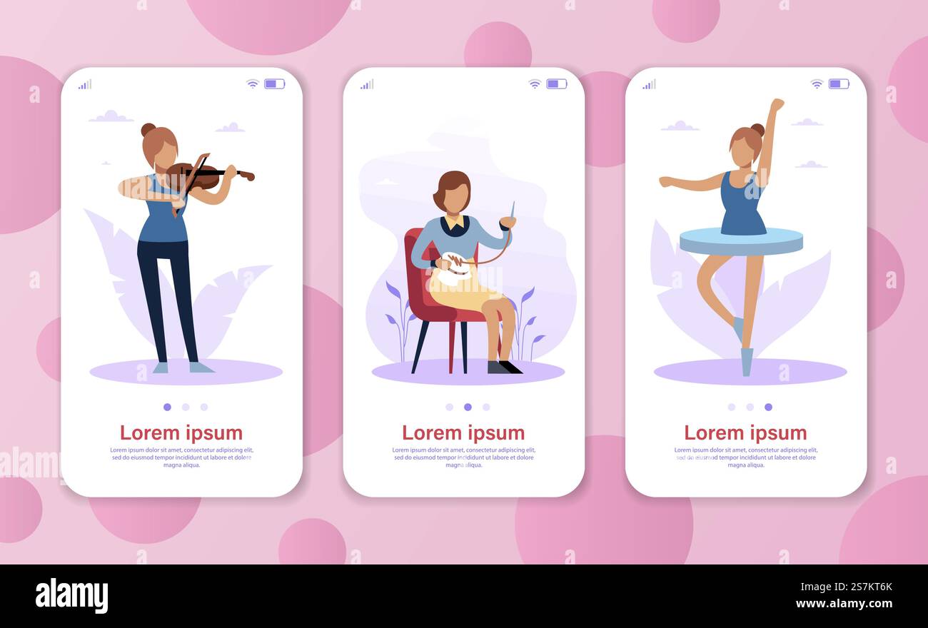 Hobby girls. Achievement career concept for mobile app, website or web ...