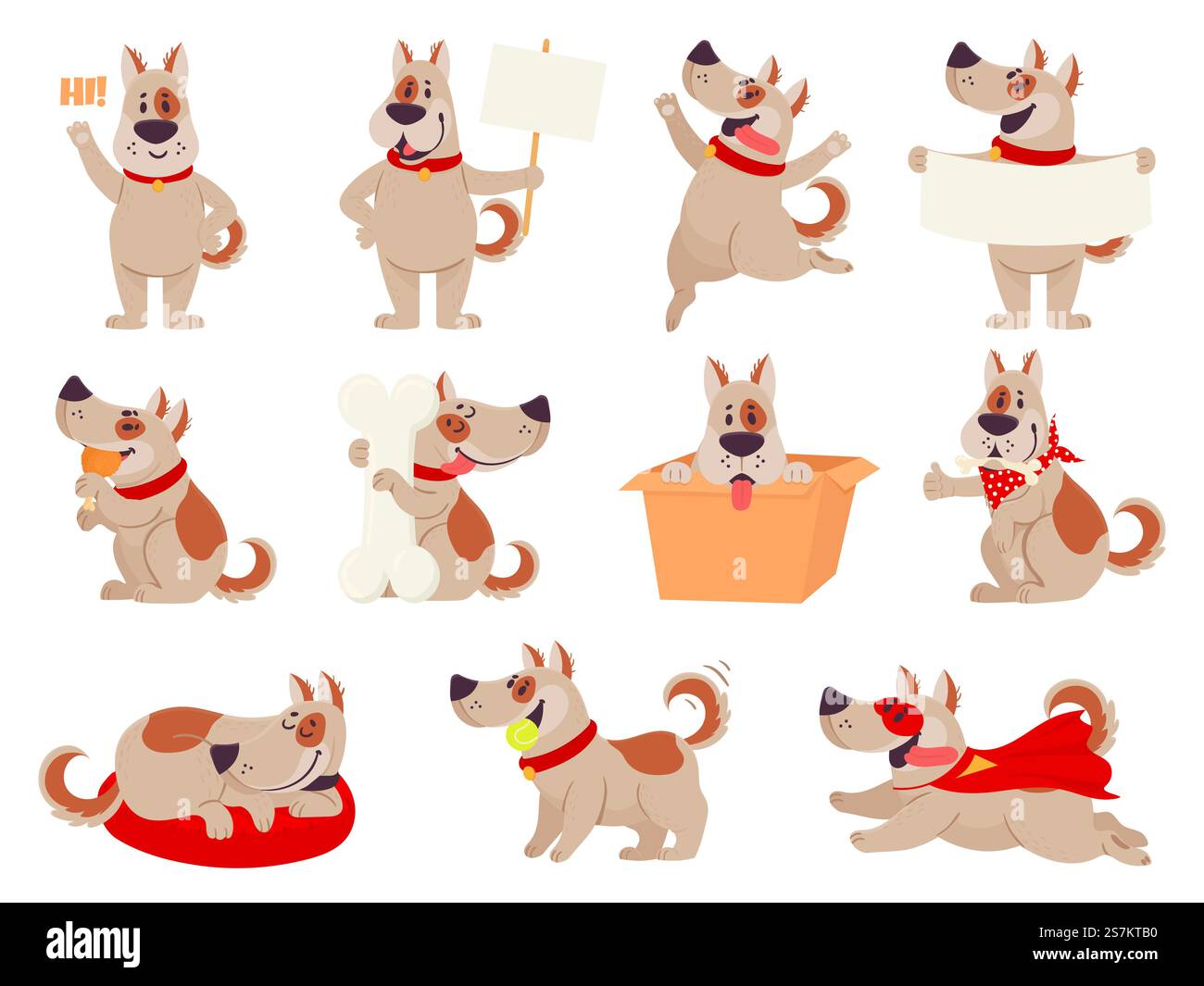 Cartoon dog mascot cute dogs in different action and emotion hi-res ...