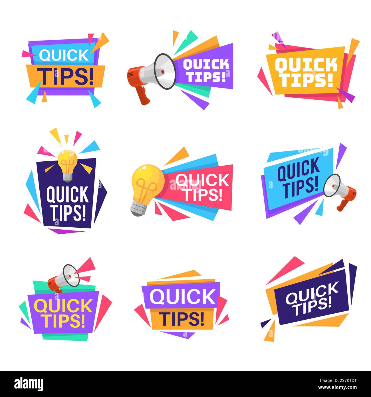 Quick tip labels. Helpful tricks and advice blog post badges with idea ...