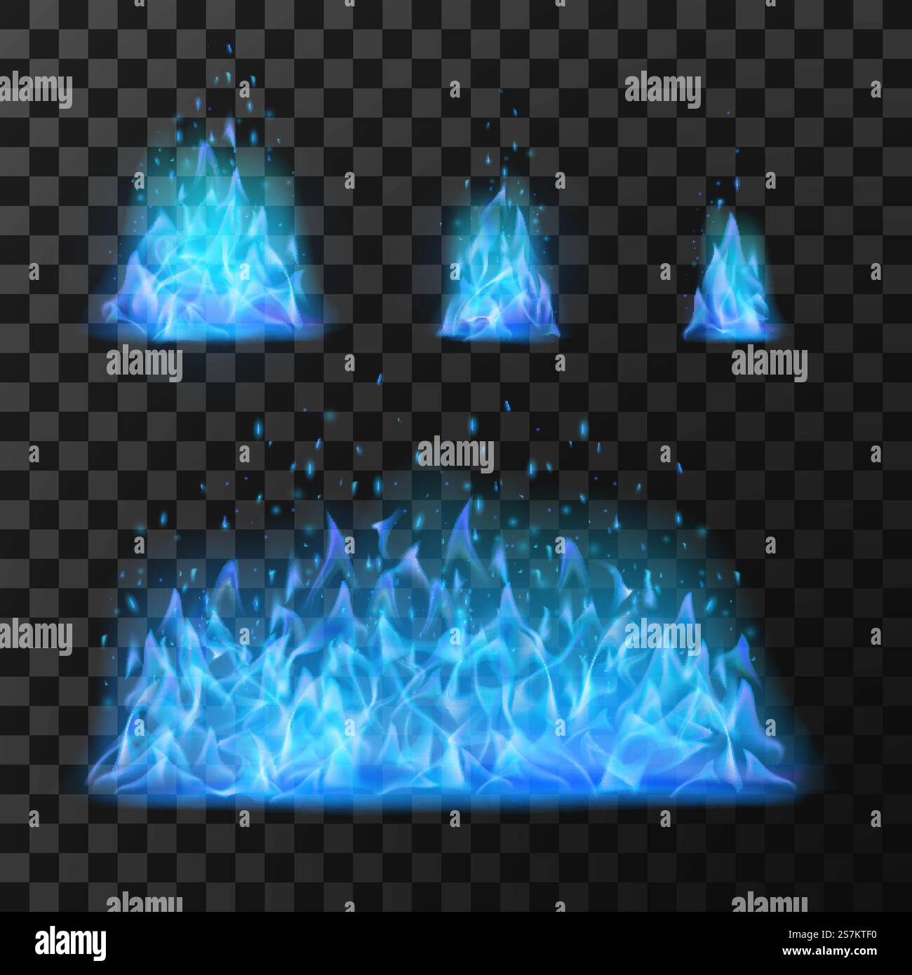 Blue fire flames. Light hot blazing, danger and power burn illustration ...
