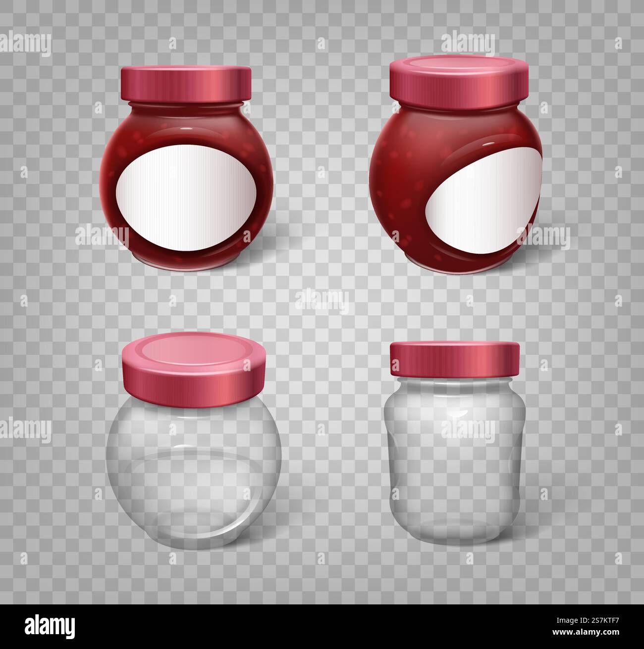 Glass jars with jam or marmalade and empty mockups isolated with ...