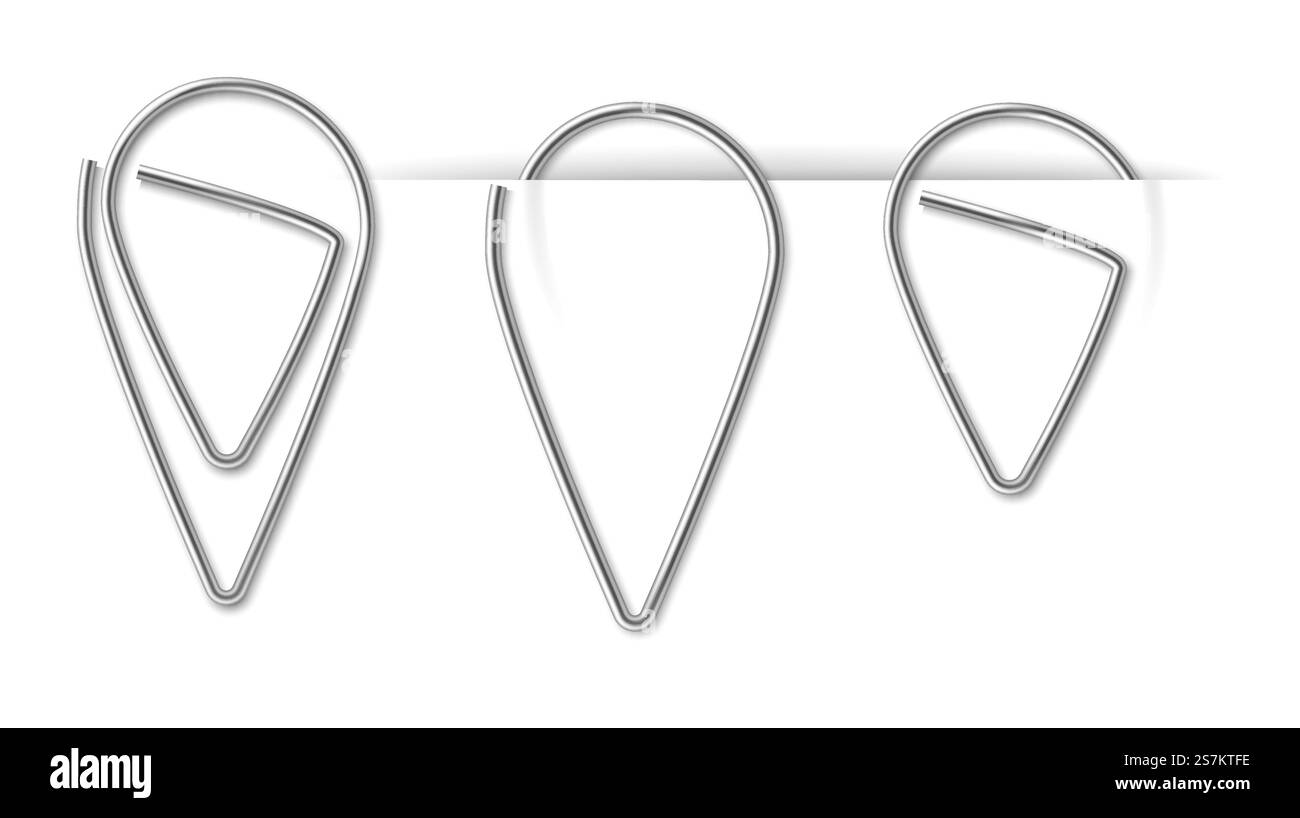 Realistic metal paper clip isolated on white background. Page holders ...