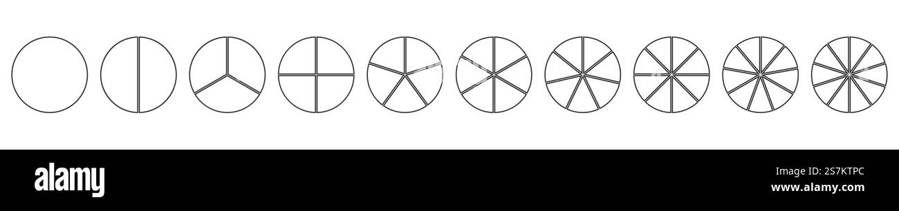 Wheel diagram divided from 1 to 10 parts, Circular linear diagram infographic circle divided ...
