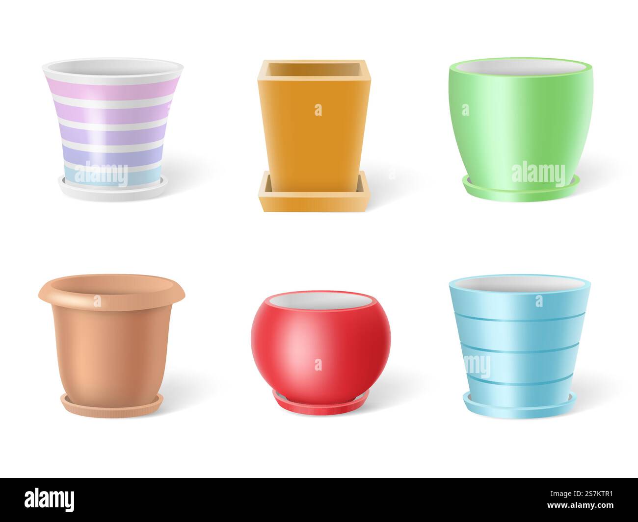 Set of realistic colorful ceramic flower pots isolated on white ...