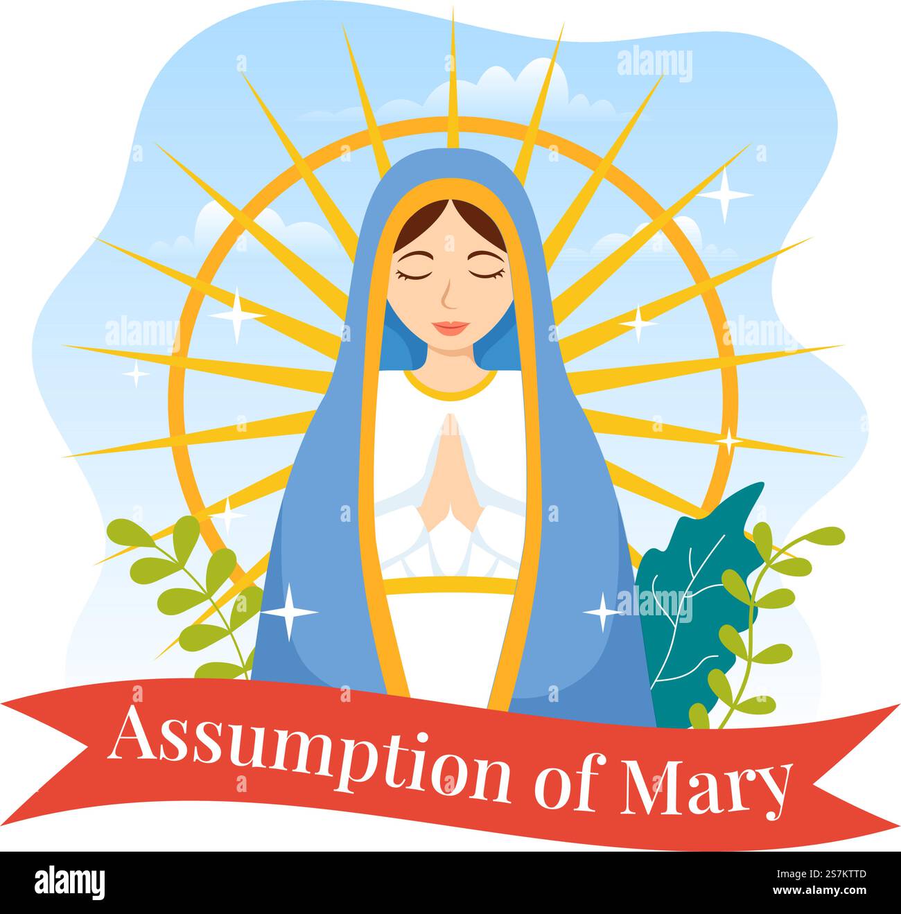 Assumption of Mary Vector Illustration with Feast of the Blessed Virgin ...
